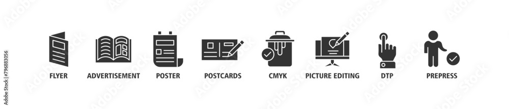 Print banner web icon set vector illustration concept with icon of ...