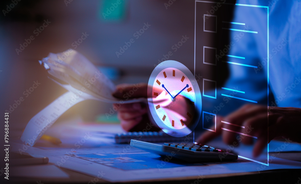 Clock and calendar meeting, schedule marking color note target date ...