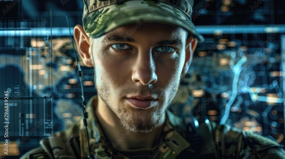 The picture of the military officer working on with map to collect the ...