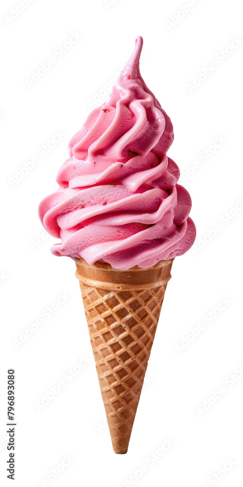Delicious Strawberry Pink Frozen Ice Cream Cone Isolated on a ...