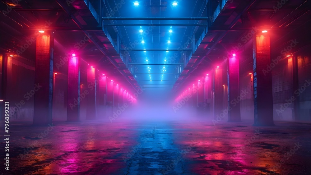 Futuristic Neonlit Garage With Blue And Purple Laser Beams And Metal