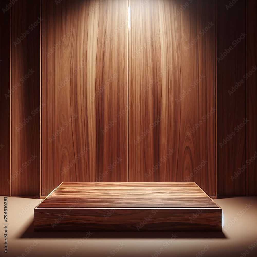 A sophisticated presentation platform depicted as an empty wooden stage ...