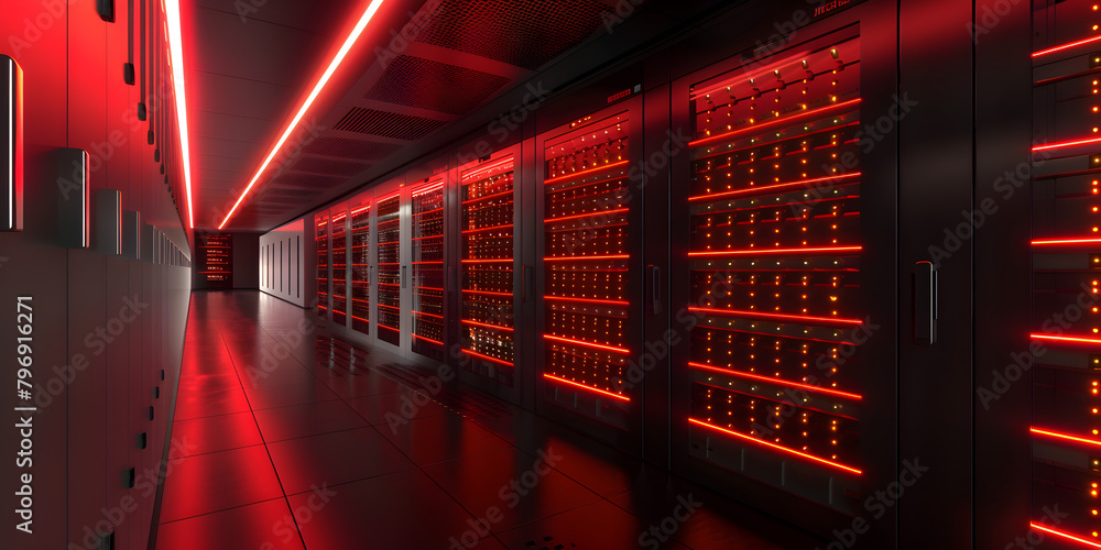 Modern Interior of Server Room, Futuristic Cryogenic Facility HiTech Freezing Vaults Concept ...