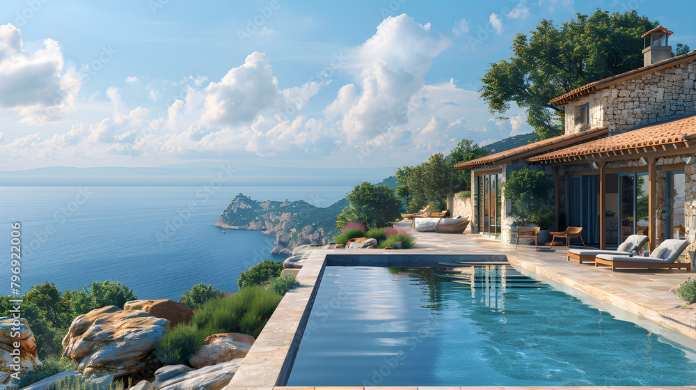 Traditional Mediterranean finca house with pool on hill with stunning ...