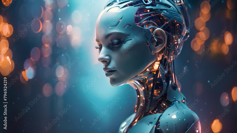 3d rendering of a female robot with futuristic hairstyle and glowing ...