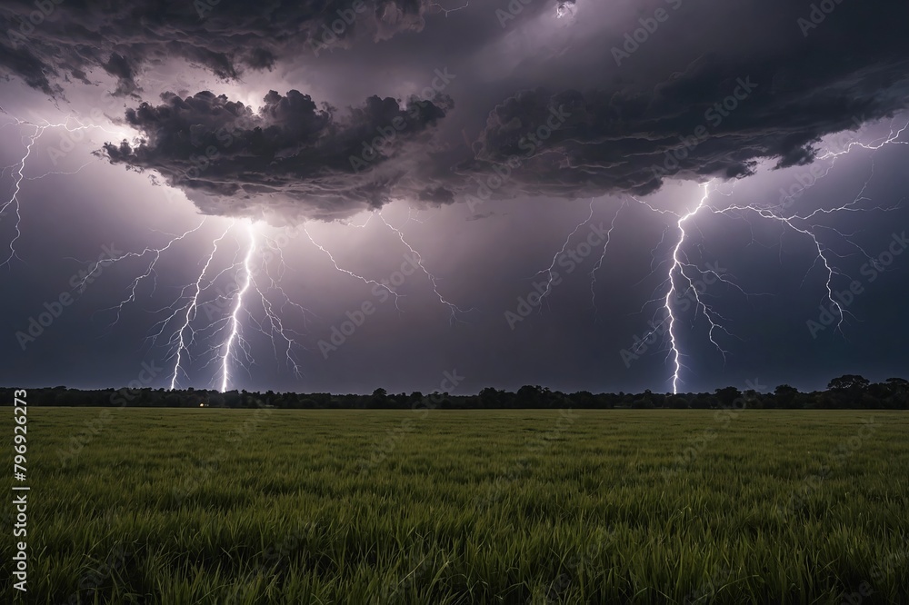 Lightning strikes the ground and spreads into the sky as a lightning ...