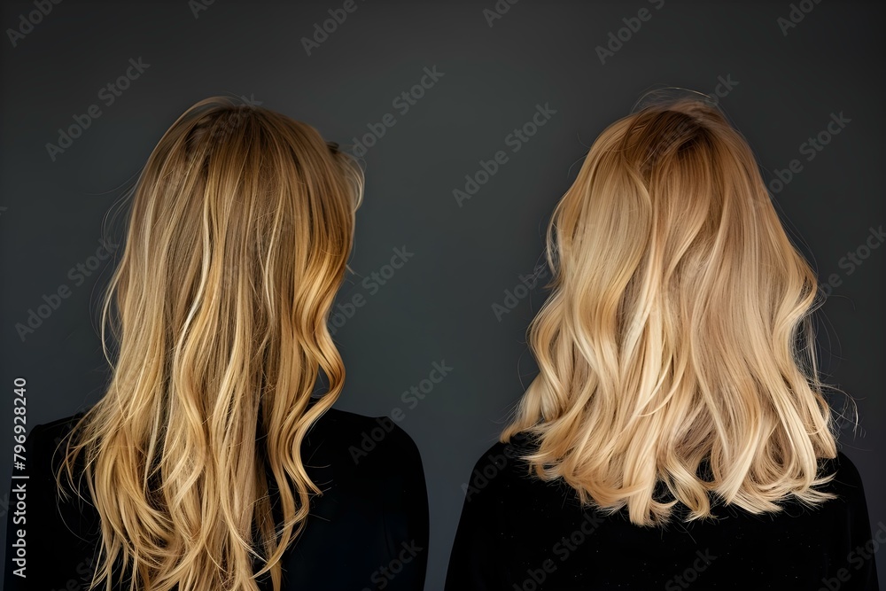 Before and after photos of a blonde womans back view hairstyle. Concept ...