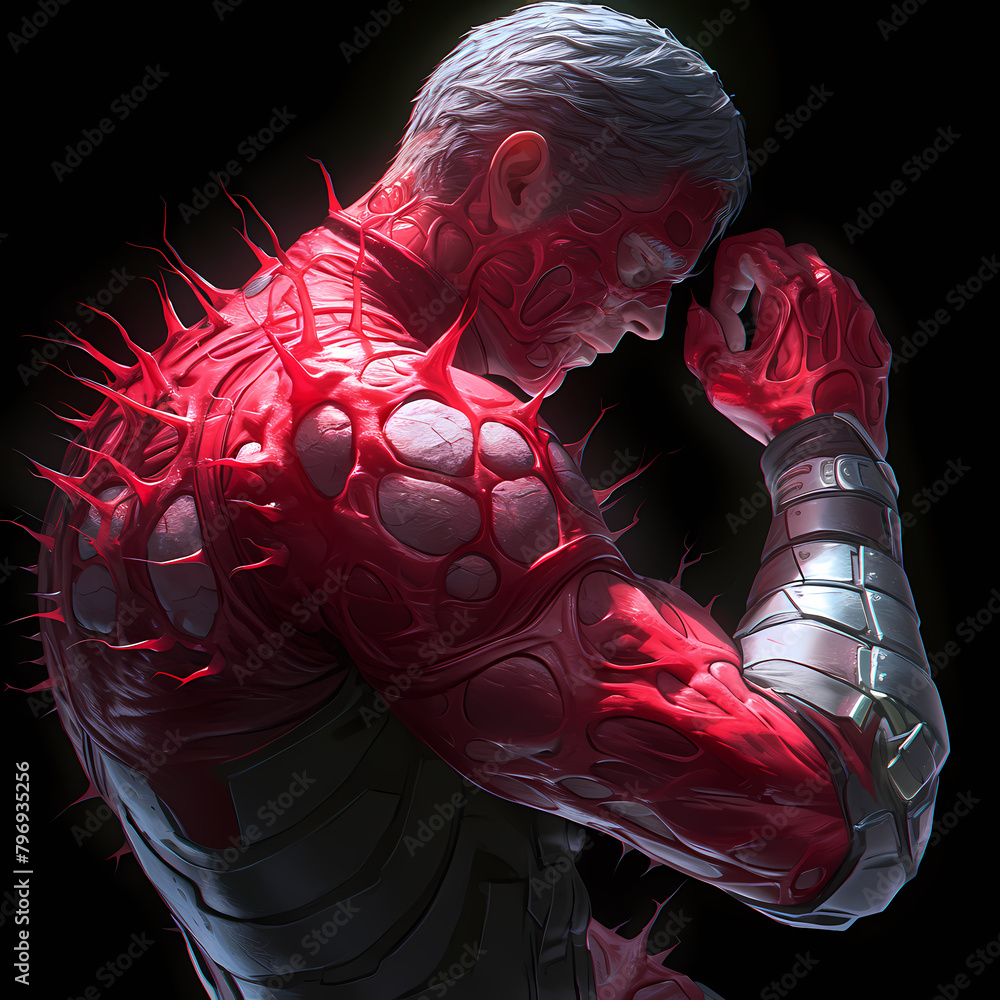 Powerful Illustration of a Man with Red Erythema Migrans Rash Over his ...