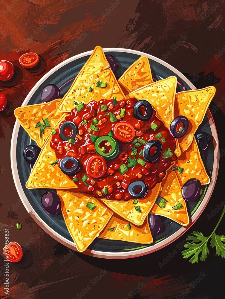 This prompt features 2D icons of a plate of nacho chips topped with ...