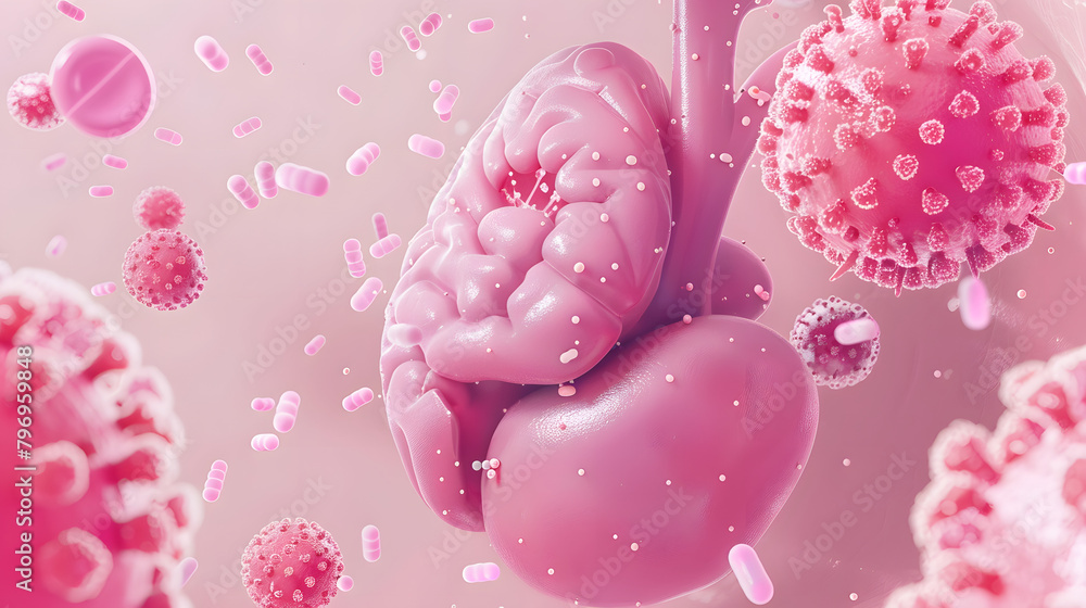 3D rendering of a human spleen and basophils with allergen illustration ...