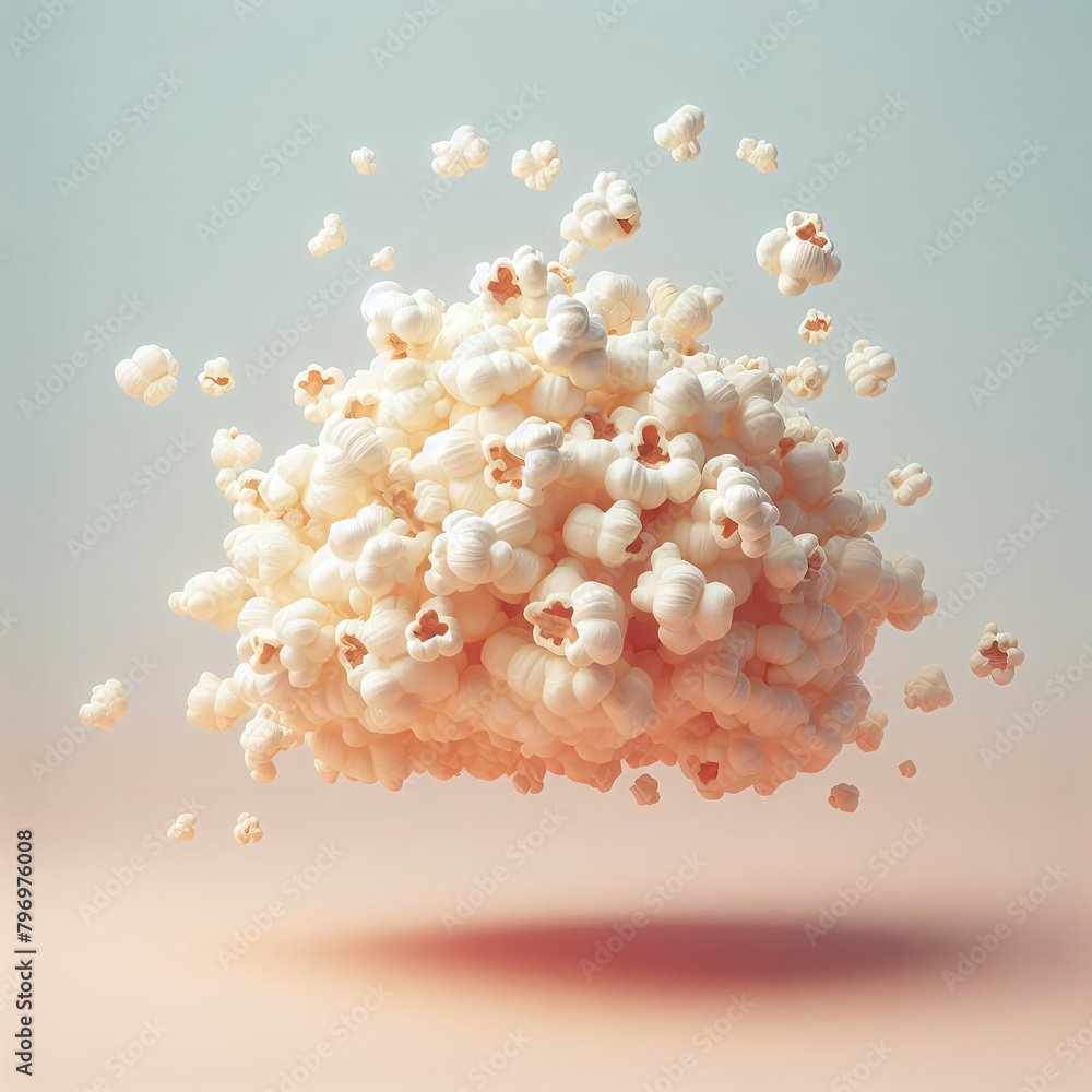 Popcorn depicted as a floating cloud on a pastel background ...