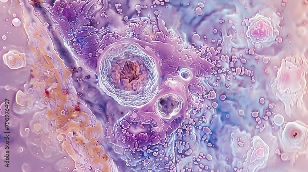 Ovarian follicular cyst, light micrograph, photo under microscope ...
