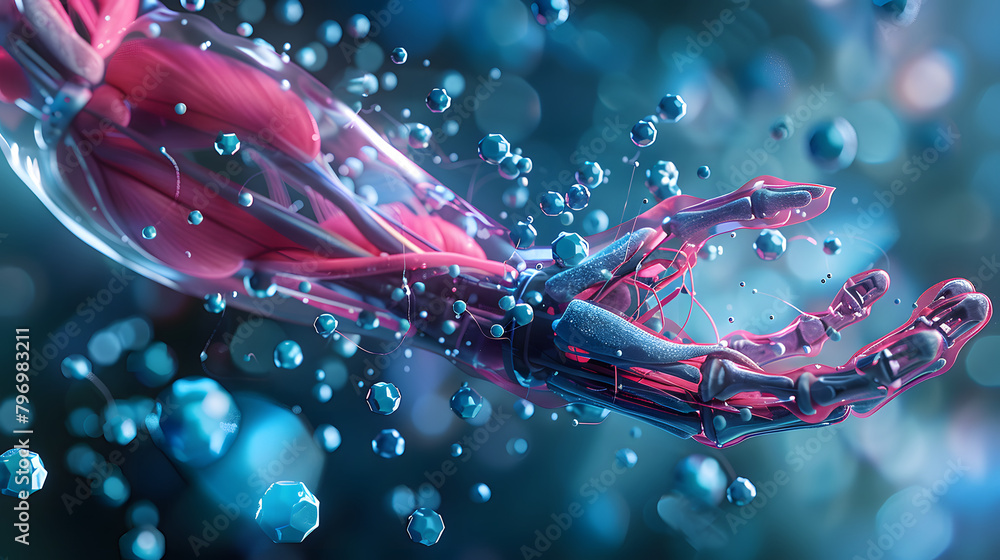 3D visualization of a human arm enveloped by unusual medical screens ...