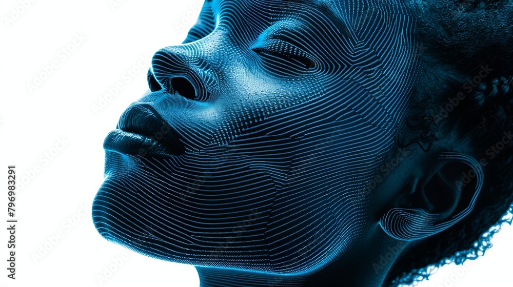 A woman's face with a grid of grids applied on top of it. Concept of ...