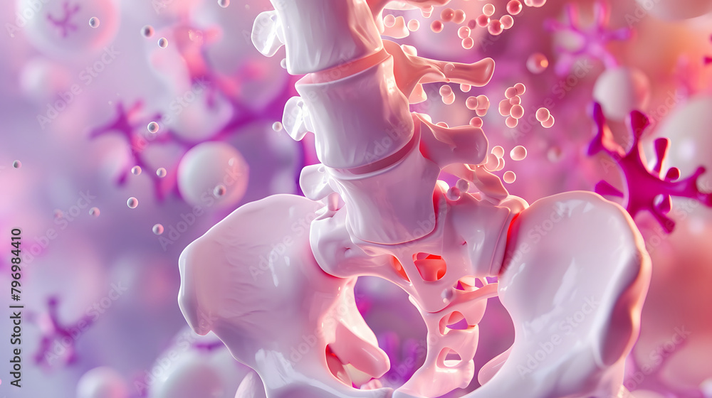 3D visualization of a human hip encompassed by strange medical panels ...