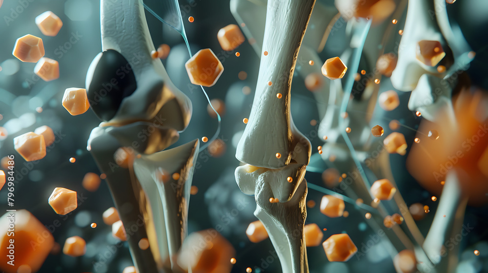 3D visualization of a human knee encased in peculiar medical screens ...