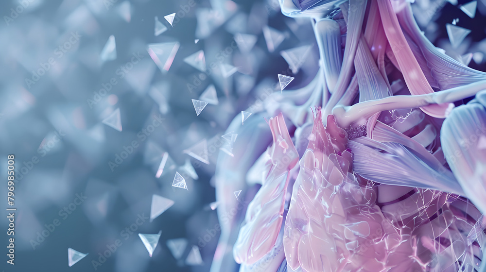 3D visualization of a human shoulder encompassed by strange medical ...