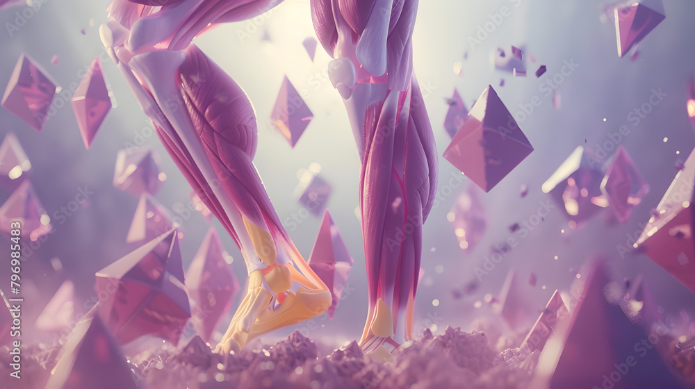 3D visualization of a human thigh surrounded by odd medical windows and ...