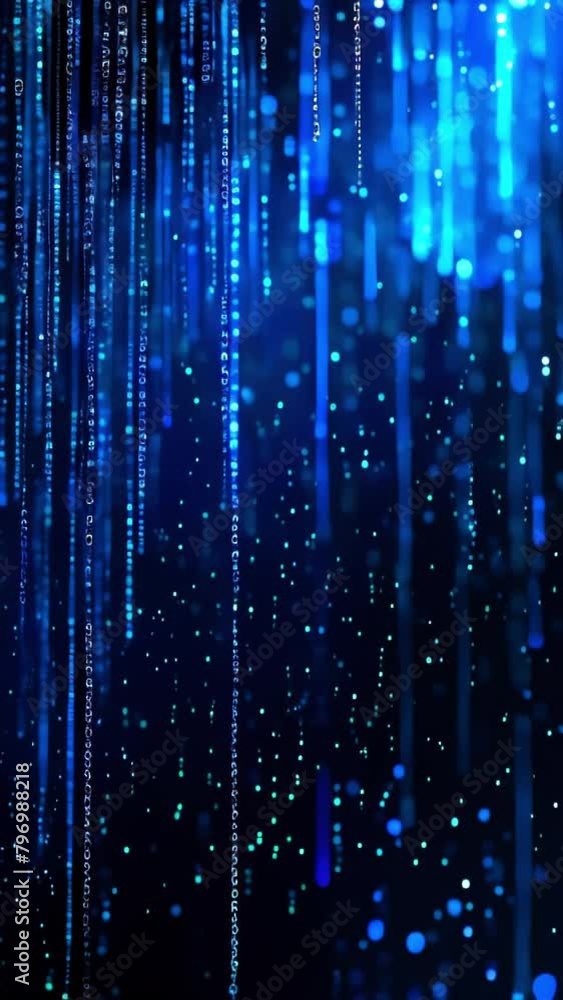 Digital rain of code, Blue matrix style binary streams depicting data flow and cyber security ...