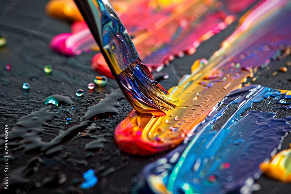 brush with colorful paint strokes of vibrant color palette texture and ...
