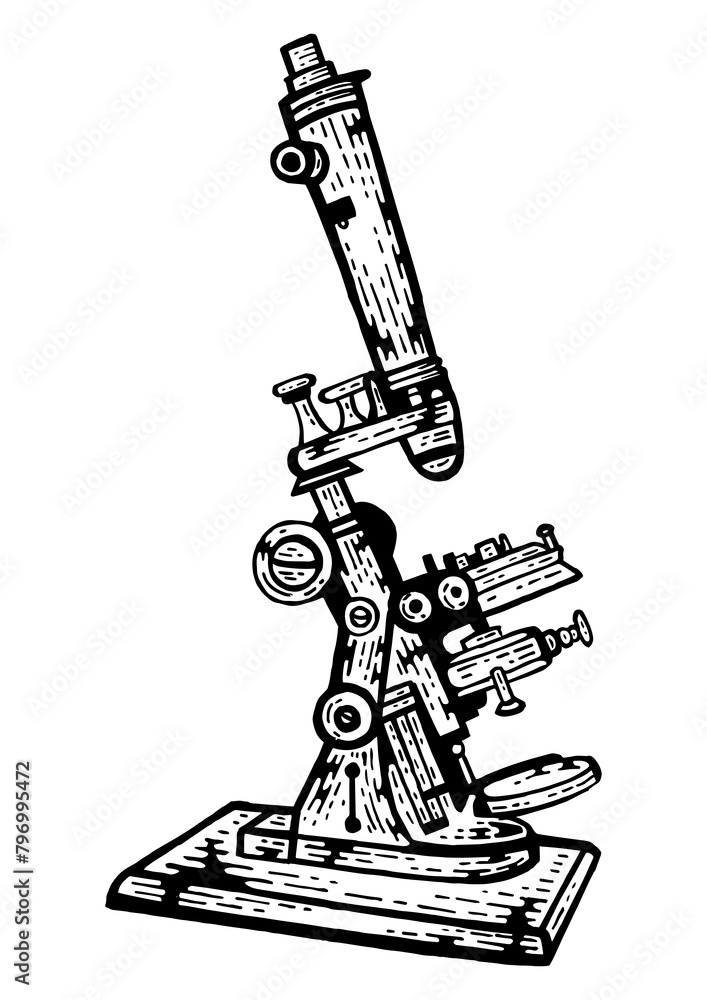 Old Microscope sketch engraving PNG illustration. Scratch board style ...