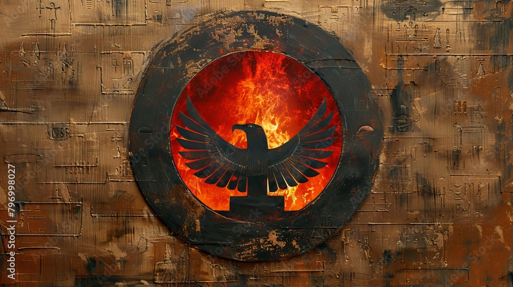 Fiery Egyptian Hieroglyphs on Circular Stone Emblem - Ancient Culture ...