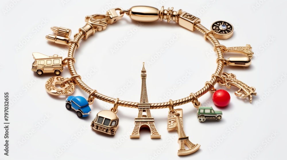 Elegant travel-themed charm bracelet featuring iconic global landmarks ...
