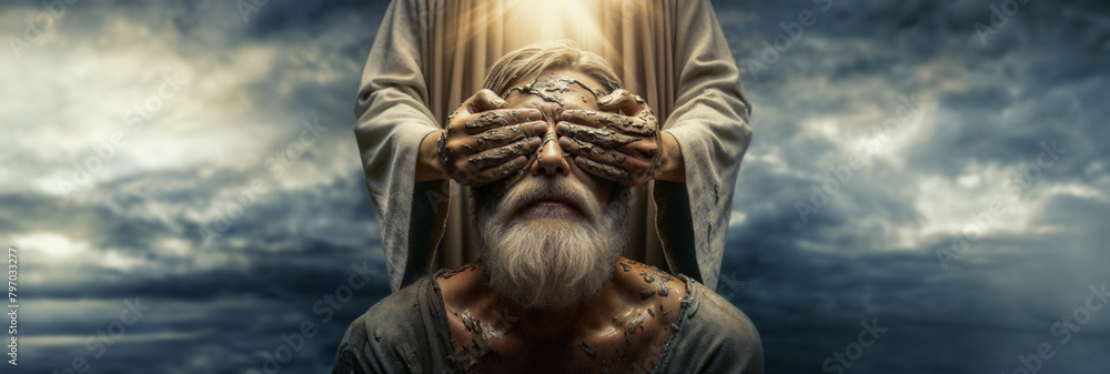 The Healing of the Blind Man. Jesus Performs Miraculous Healing: The ...