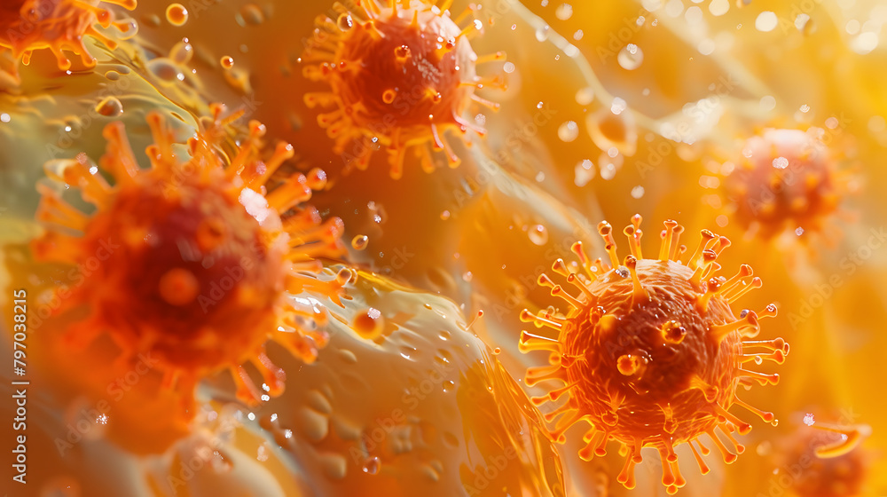 A close inspection of viral cell arrangements on an orange surface ...