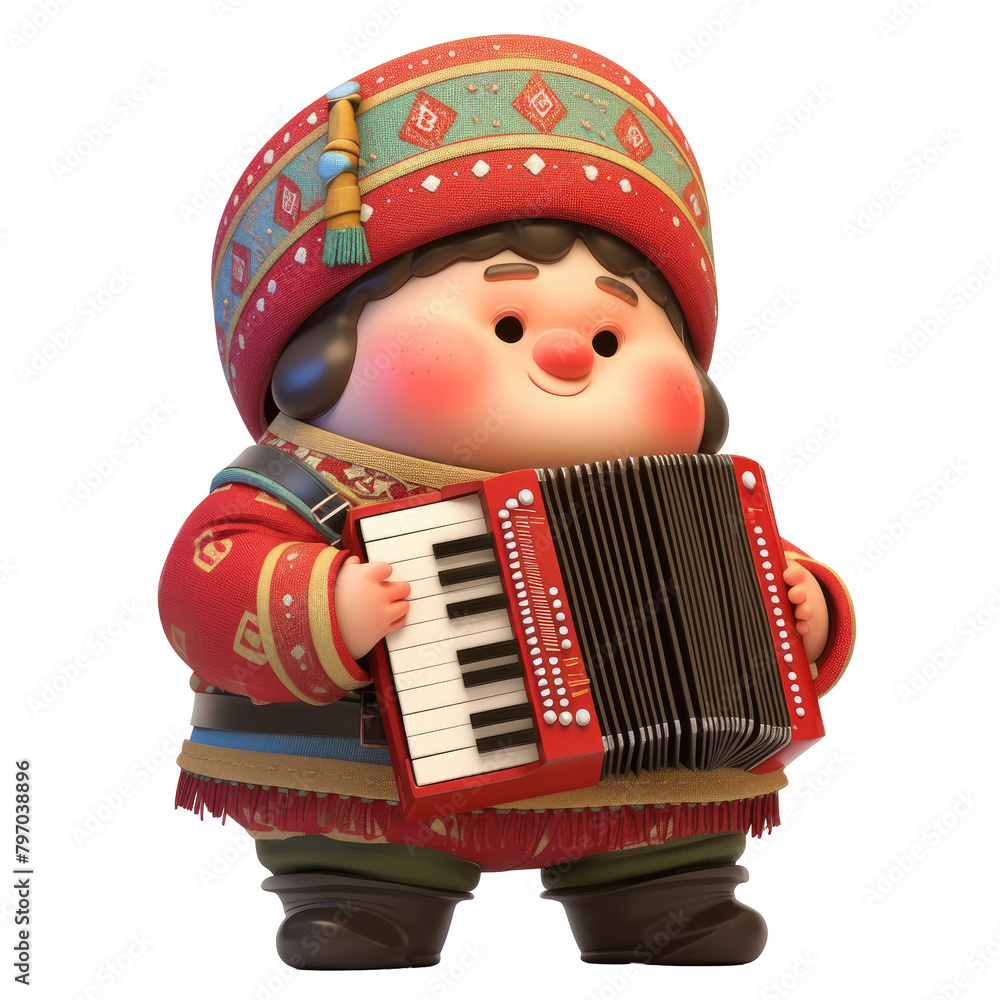 A Russian cartoon character featuring an accordion stands alone against ...