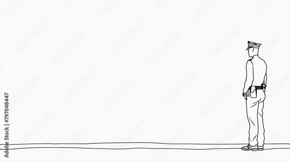 Vector illustration of police officer simple line drawing Stock ...