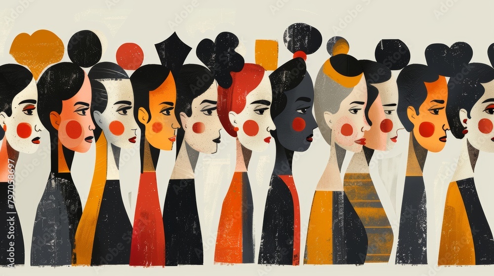 Abstract drawing featuring women of various nationalities and ...