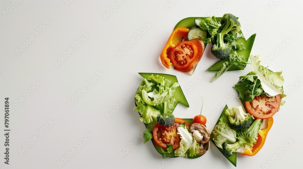 Artistic Vegetable Recycle Symbol on White. A creatively arranged ...