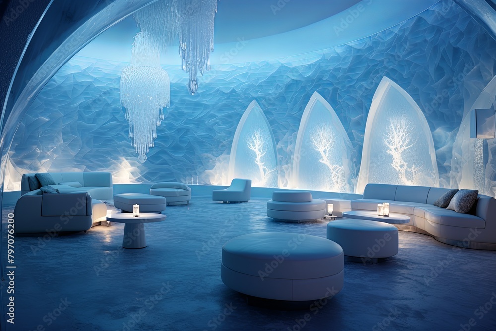 Arctic Aurora Gradients: Frozen Ice Hotel Interior Design Visuals Stock ...