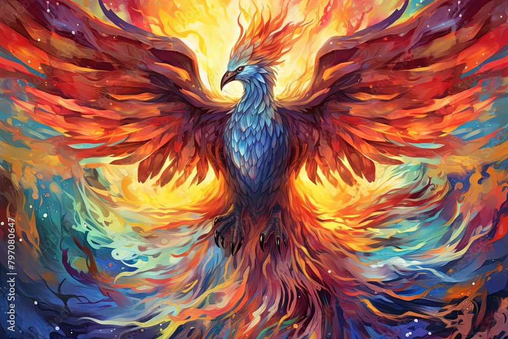 Fiery Mythical Phoenix Fire Gradients Digital Wallpaper Art Design ...