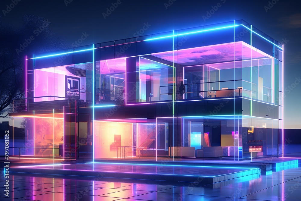 Neon Cyberworld Matrix Gradients: Futuristic Digital Architecture ...
