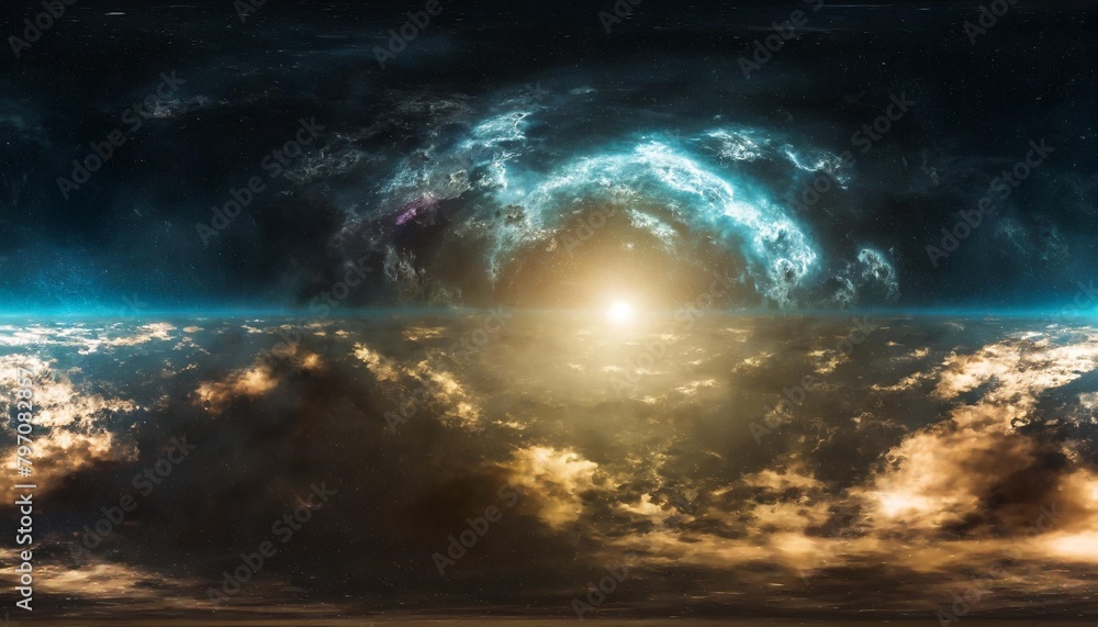360 degree full sphere panoramic deep outer space background with giant ...