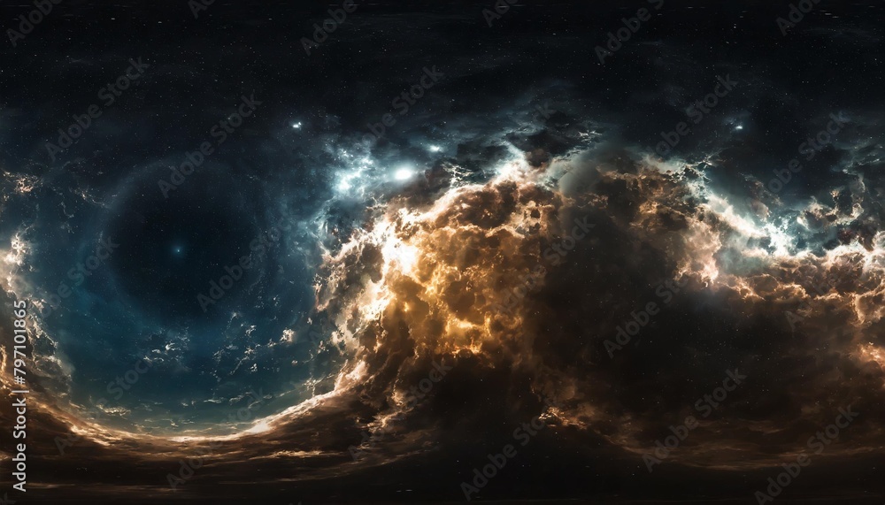 360 degree full sphere panoramic deep outer space background with giant ...