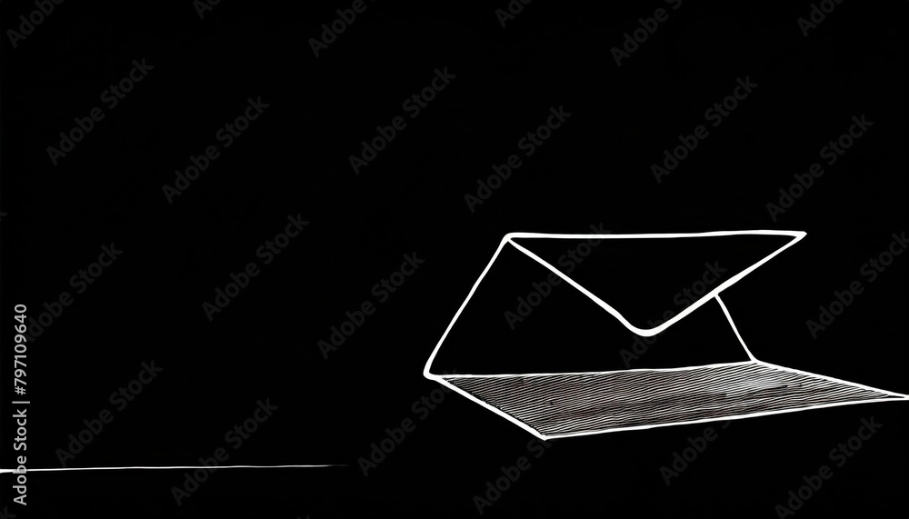 one line paper envelope black and white monochrome continuous single ...