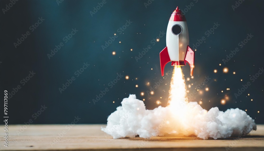 innovative rocket launch flying high from opening bright lightbulb idea ...