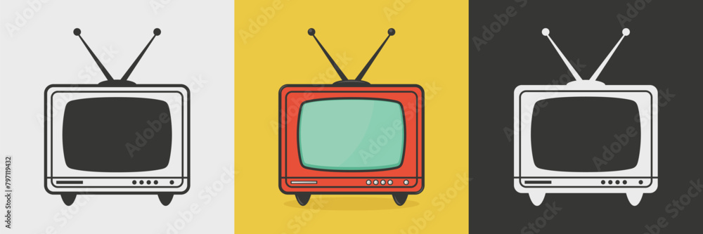 Vector Vintage TV Icon Set. Vintage TV Design Template. Retro TV Symbol ...