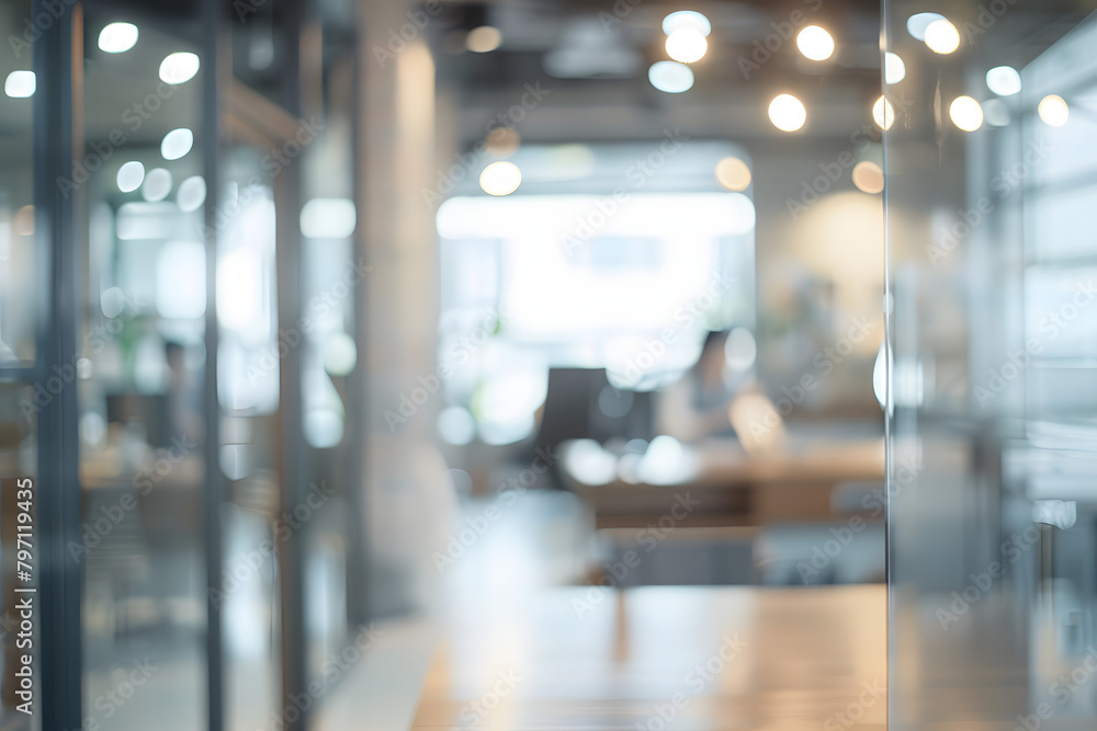 Abstract blurred office interior room. blurry working space with ...