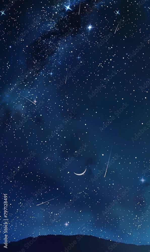 A charming cartoon background capturing the magic of a starry night sky ...