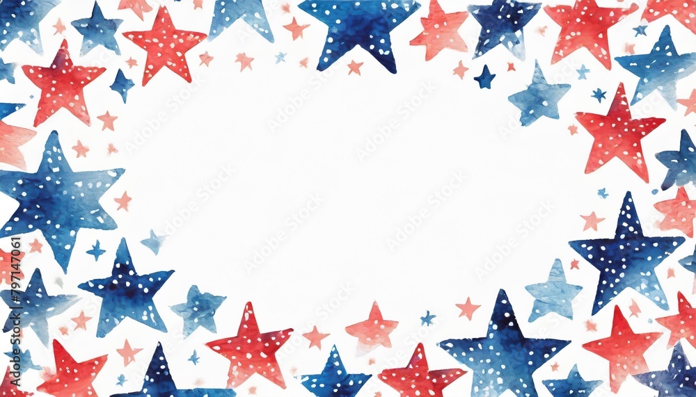 blue and red watercolor stars clipart square frame white background ...
