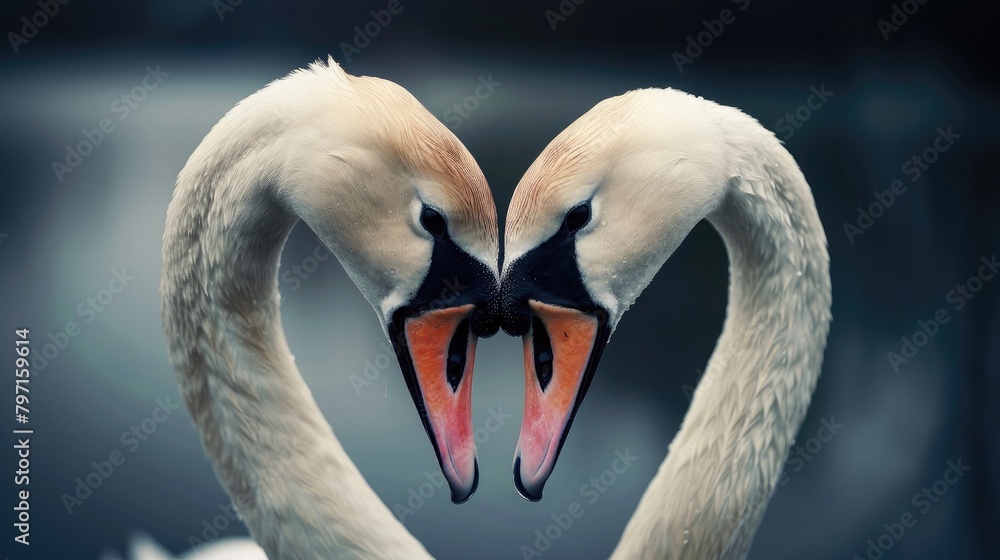 Convey the magic of avian love in a prompt featuring a swan couple ...
