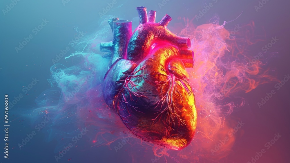 Stylized human heart with vivid hues and anatomical details Stock ...