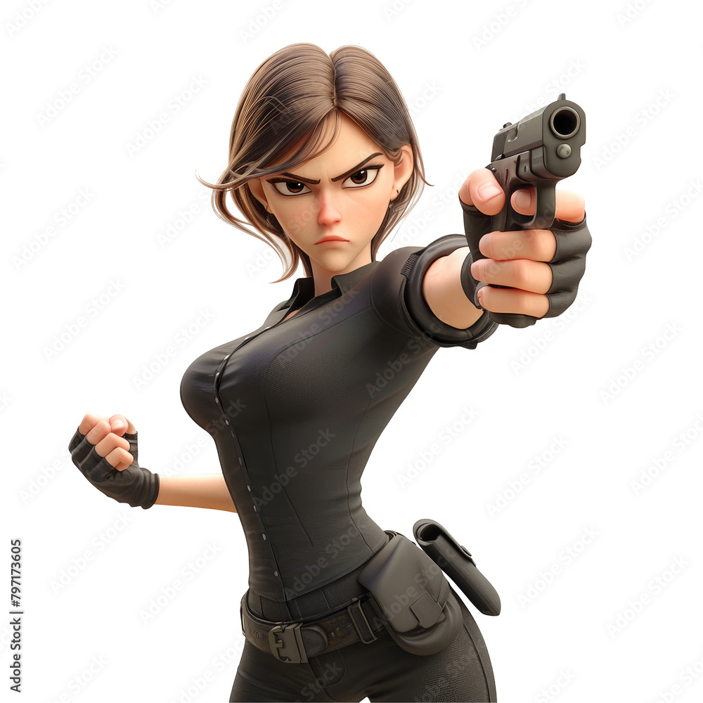 A furious cartoon character depicted as a woman fiercely aims a finger ...