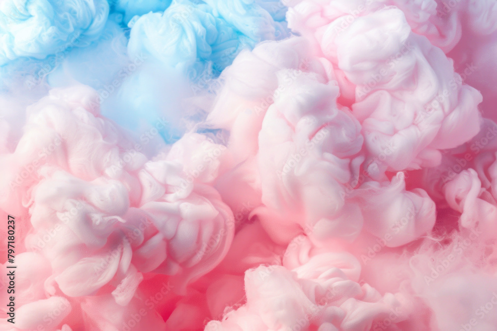 Fluffy and pastel-colored texture of cotton candy, capturing its sugary sweetness and airy ...