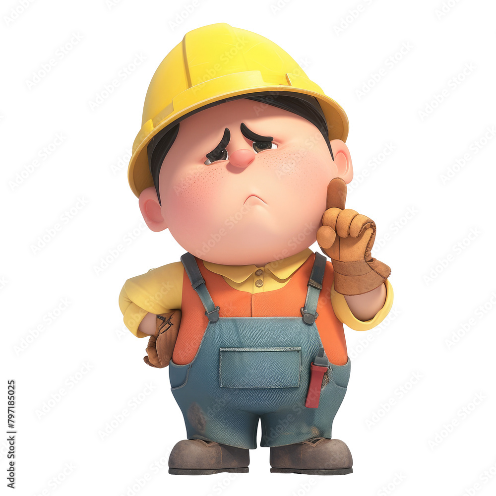 A distressed adult construction worker cartoon character looking very ...