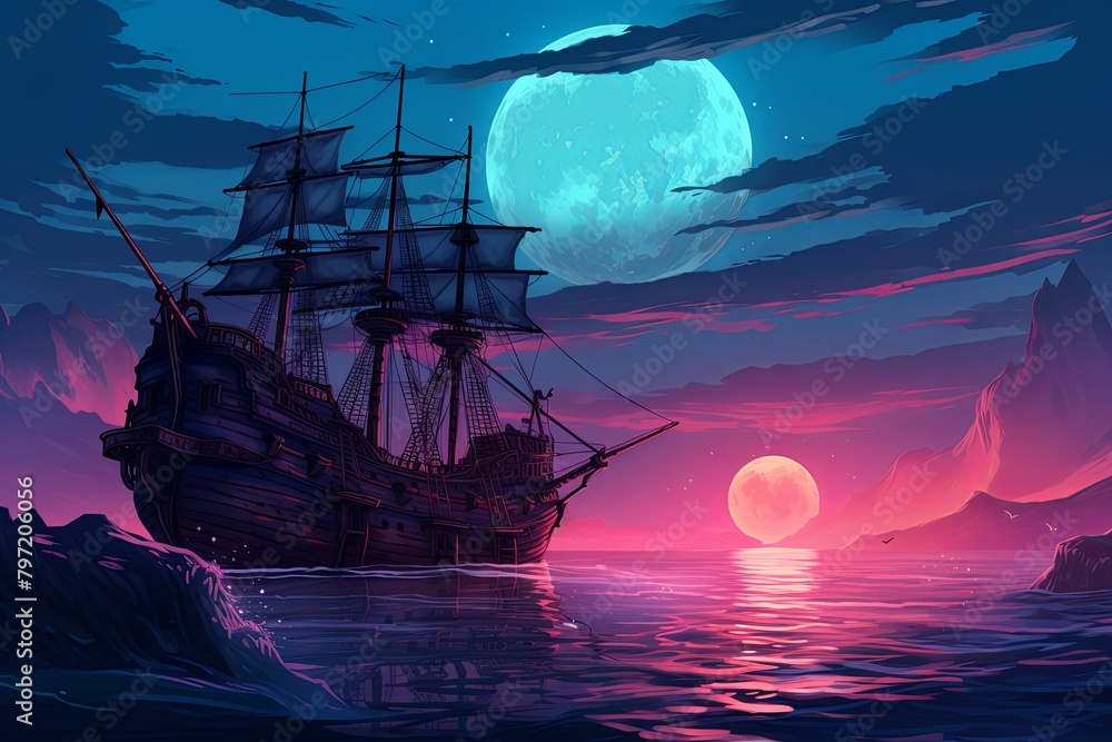 Phantom Mirage Gradients Ghost Ship Ocean Adventure Game Background ...